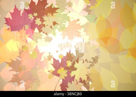 Flat design showing overlapping maple leaves drifting through warm ...