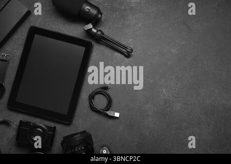 Set of different gadgets on dark background, closeup Stock Photo - Alamy