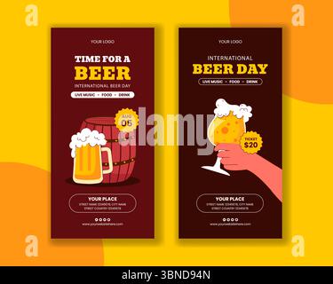 International Beer Day Social Media Background Flat Cartoon Hand Drawn ...