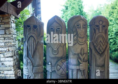 Columns of progenitors. Vikings. Stone sculptures. Gray Stock Photo - Alamy