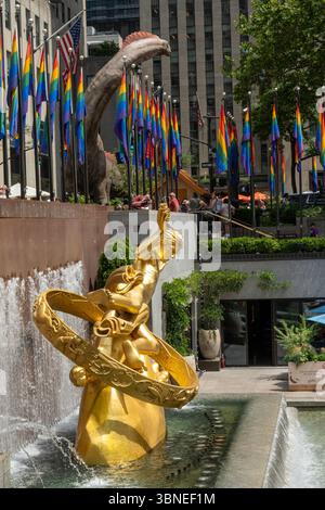 A "Jurassic World Rebirth" promotion in Rockefeller Center features a ...
