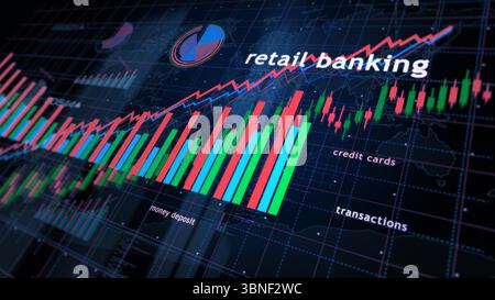 Retail banking and money business charts and graphs diagram concept 3d ...