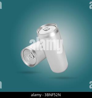 Aluminum cans in air on green gradient background. Space for text Stock ...