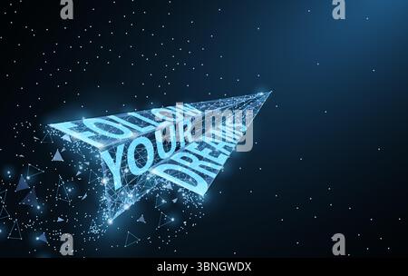 Follow your dreams. Paper airplane with Motivational slogan on dark ...