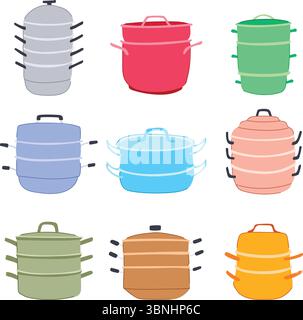 steamer pot set cartoon vector illustration Stock Vector Image & Art ...