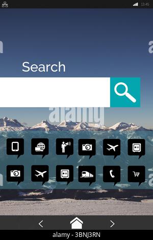 Various computer icons with search bar on device screen Stock Photo - Alamy