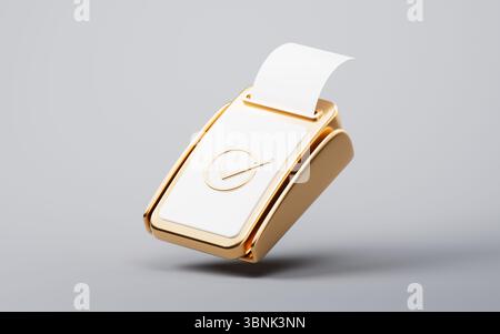 Golden POS machine with payment concept, 3d rendering. 3D illustration ...