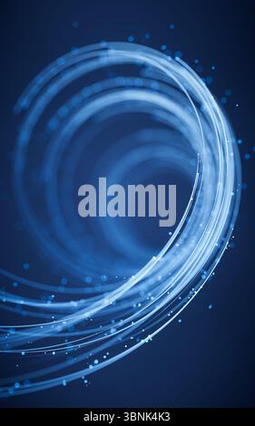 Rotating glowing vortex lines and particles background, 3d rendering ...