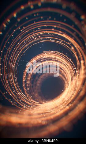 Rotating glowing vortex lines and particles background, 3d rendering ...