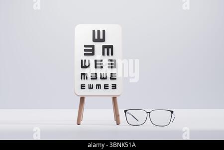 Cartoon style visual testing chart and medical eyeball structure, 3d ...
