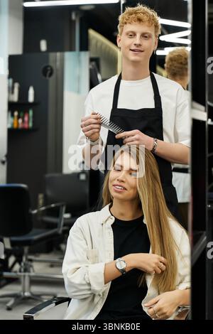 Professional stylist works on a clients hair emphasizing the latest ...