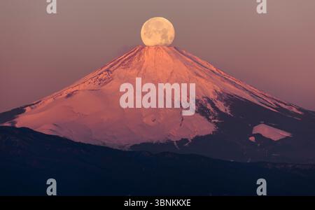 The full moon and Mount Fuji Stock Photo - Alamy