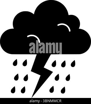 Cloud Rain Lightning outline icon. Meteorology. Weather. Vector ...