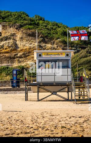 The hut of the RNLI lifeguards at the beach at Boscombe, Bournemouth ...