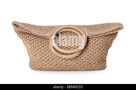 Stylish knitted beach bag isolated on white Stock Photo - Alamy