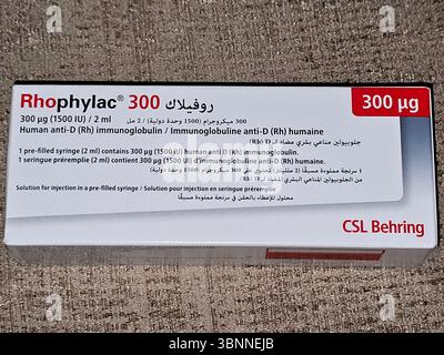 Giza, Egypt, July 2 2025: Human anti-D (Rh) immunoglobulin Rhophylac ...