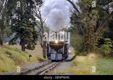 Antique Restored Steam Engine Approaching on Some Old Rail Road Tracks ...