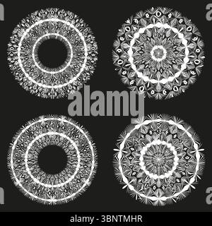 Detailed circle icons. Ornate rosette symbols. Lace ring Vector. Black ...