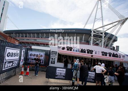 Merchandise stand for the Oasis reunion concert on Friday, July 4, 2025 ...
