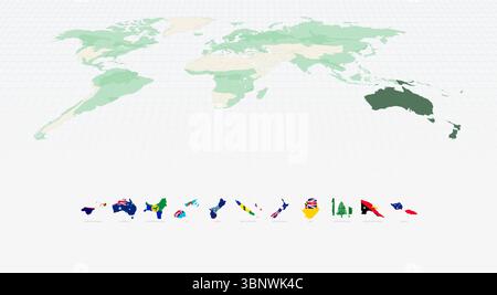 American Country Shapes with Flags on a Highlighted World Map. Vector ...
