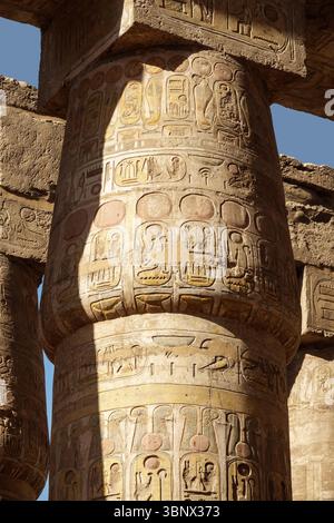 Painted columns of the hypostyle hall in the Mortuary Temple of ...