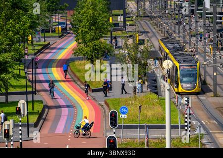 Rainbow cycle path through the university campus in Utrecht Science ...
