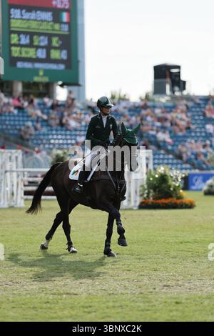 Sarah Ennis of Ireland with Dourough Ferro Class Act during the ...