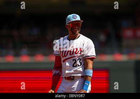 Minnesota Twins' Royce Lewis looks on in the second inning of a ...