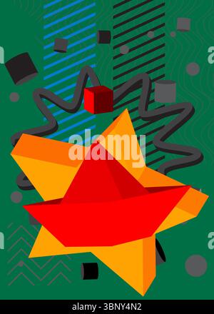 Paper ship geometrical graphic retro theme background. Minimal ...