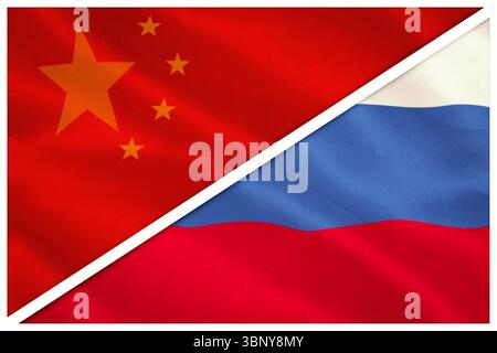 Close-up of Chinese and Russian flags as a symbol of cooperation Stock ...