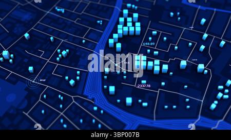 Futuristic Smart City Map Visualization and Tracking Route Stock Photo ...