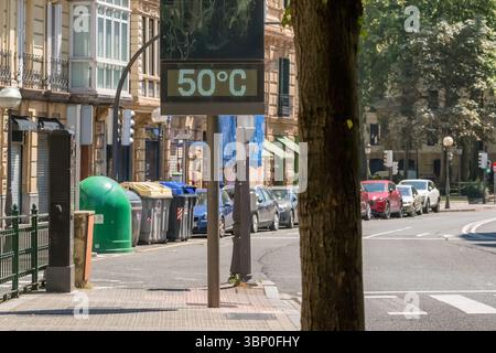 Outdoor thermometer showing extreme high temperature under a bright ...