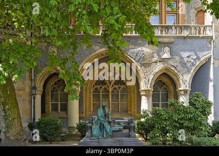 View at statue of Grof Karolyi Sandor at Vajdahunyad Castle in the City ...