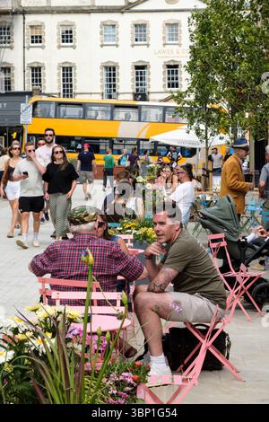 Newly pedestrianised Princess Victoria Street in upmarket affluent hip ...
