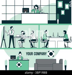 Office workspace vector illustration or coworking business open ...