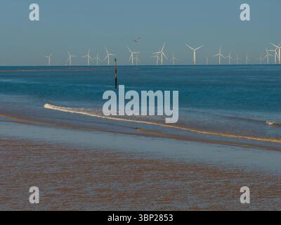 Aerial image showcasing Burbo Bank offshore wind farm in Liverpool UK ...