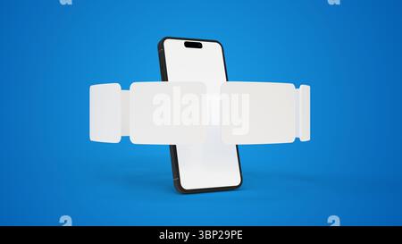 Notification screens around phone mock up. Blank screen smartphones ...