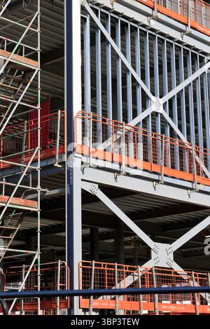 Radcliffe hub steel skeleton frame, structural steelwork with edge protection barrier in ...