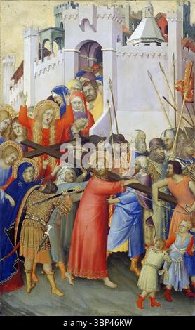 A photograph of "The Carrying of the Cross" from the Orsini Polyptych ...