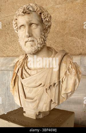 A photograph of a Roman marble bust depicting the head of Alexander the ...