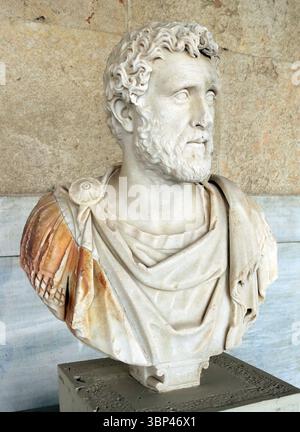 A photograph of a Roman marble bust depicting the head of Alexander the ...