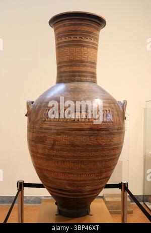 A photograph of a detail from the Dipylon Amphora, an ancient Greek ...