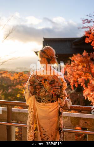Kiyomizu-dera Temple view behind the red leaves in Kyoto, Japan Stock ...