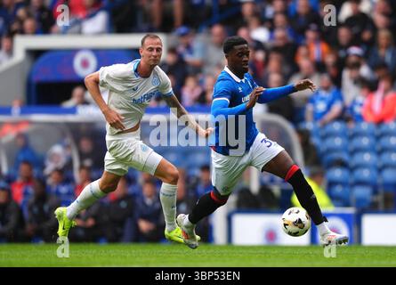 Club Brugge's Gustaf Nilsson (left) and Rangers' Emmanuel Fernandez ...
