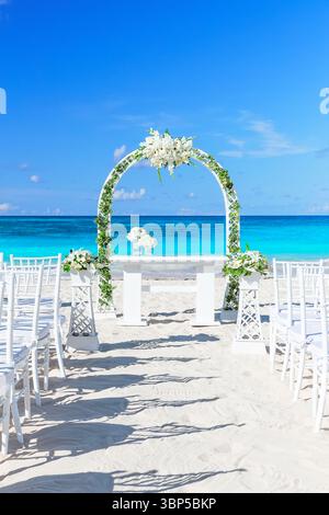 Romantic wedding ceremony floral arch by the sea in Montenegro Stock ...