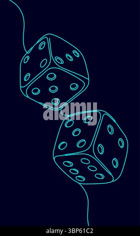 One continuous line of dice with number 2024. Thin Line Illustration ...