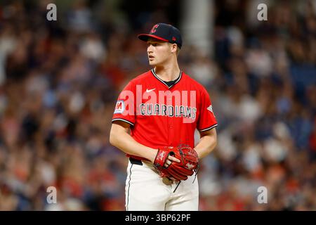Cleveland Guardians pitcher Tim Herrin reacts after striking out ...