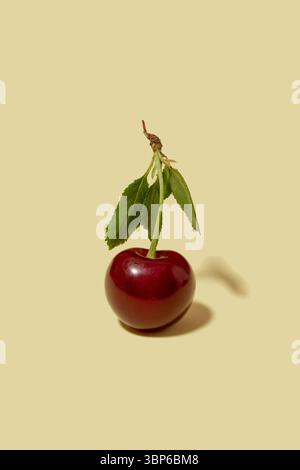 Single ripe cherry without stem isolated on white background with ...