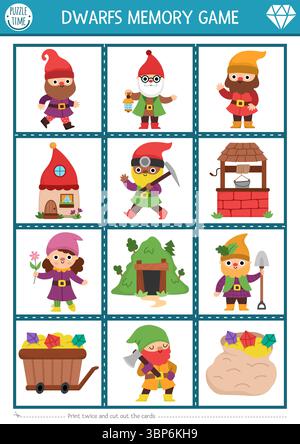 Vector Fairytale memory game cards with cute fantasy characters. Magic ...