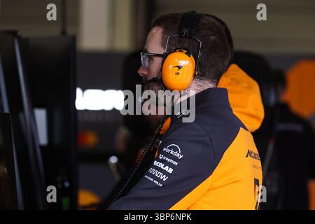 McLaren F1 Team engineer checks the telemetry during the Formula 1 ...